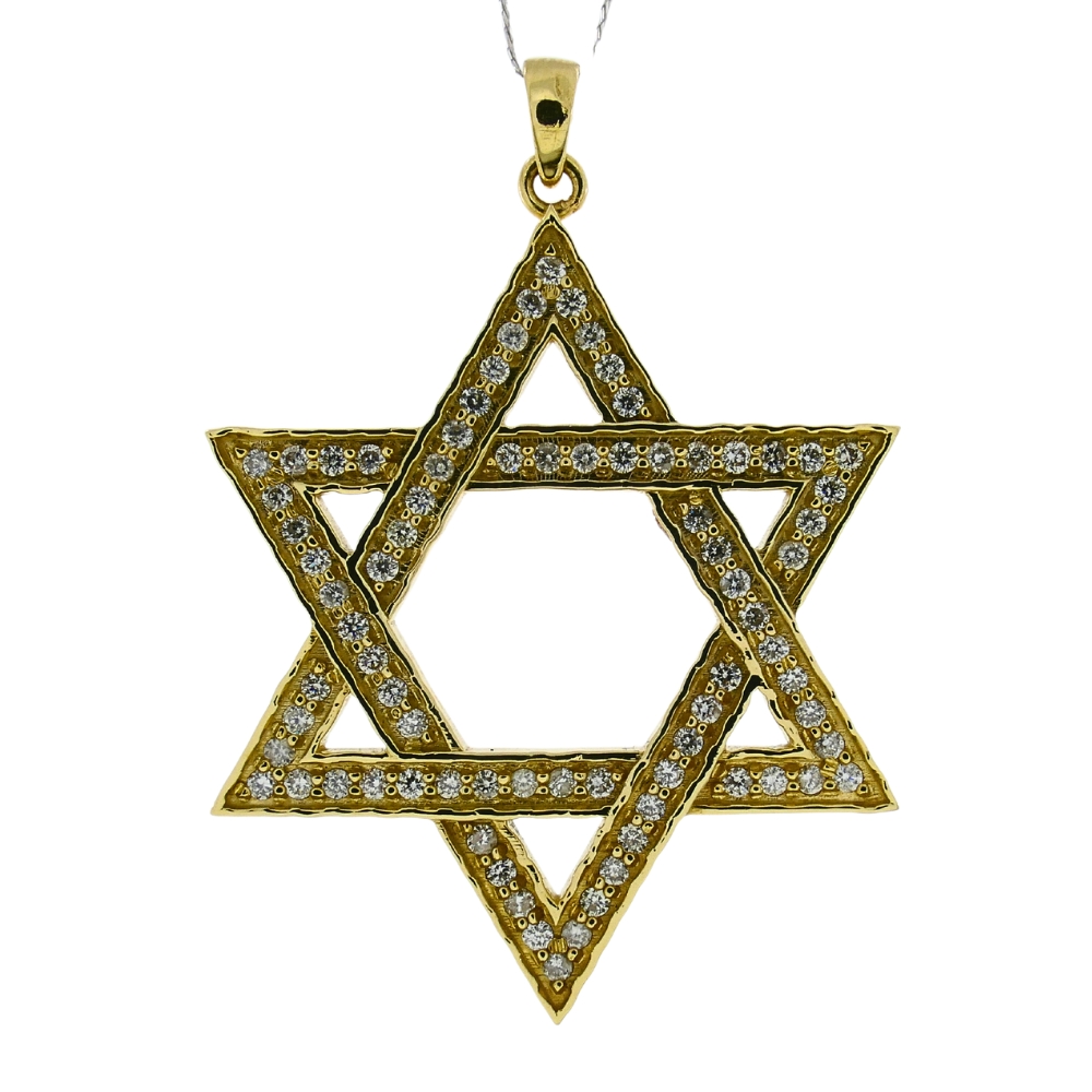 Large Star of David Pendant of 14K Yellow Gold Studded with 1.10 carat ...